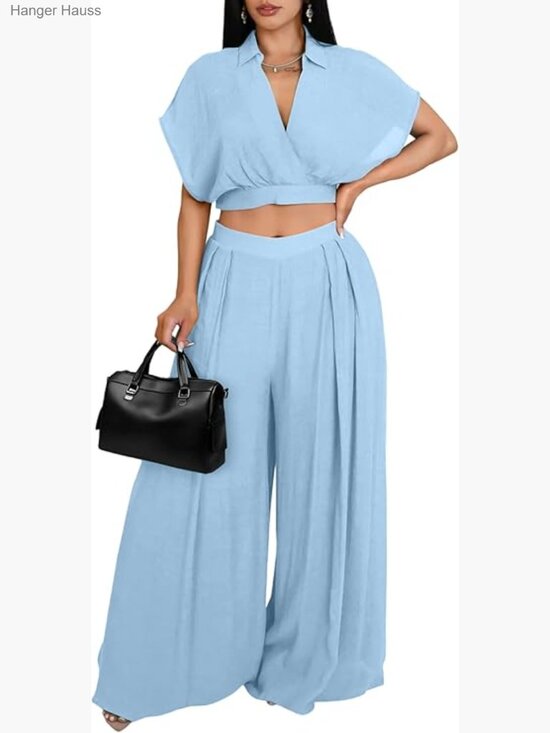 Pants & Jumpsuits | Womens Flowy Two Piece Outfit Crop Top Wide Leg ...